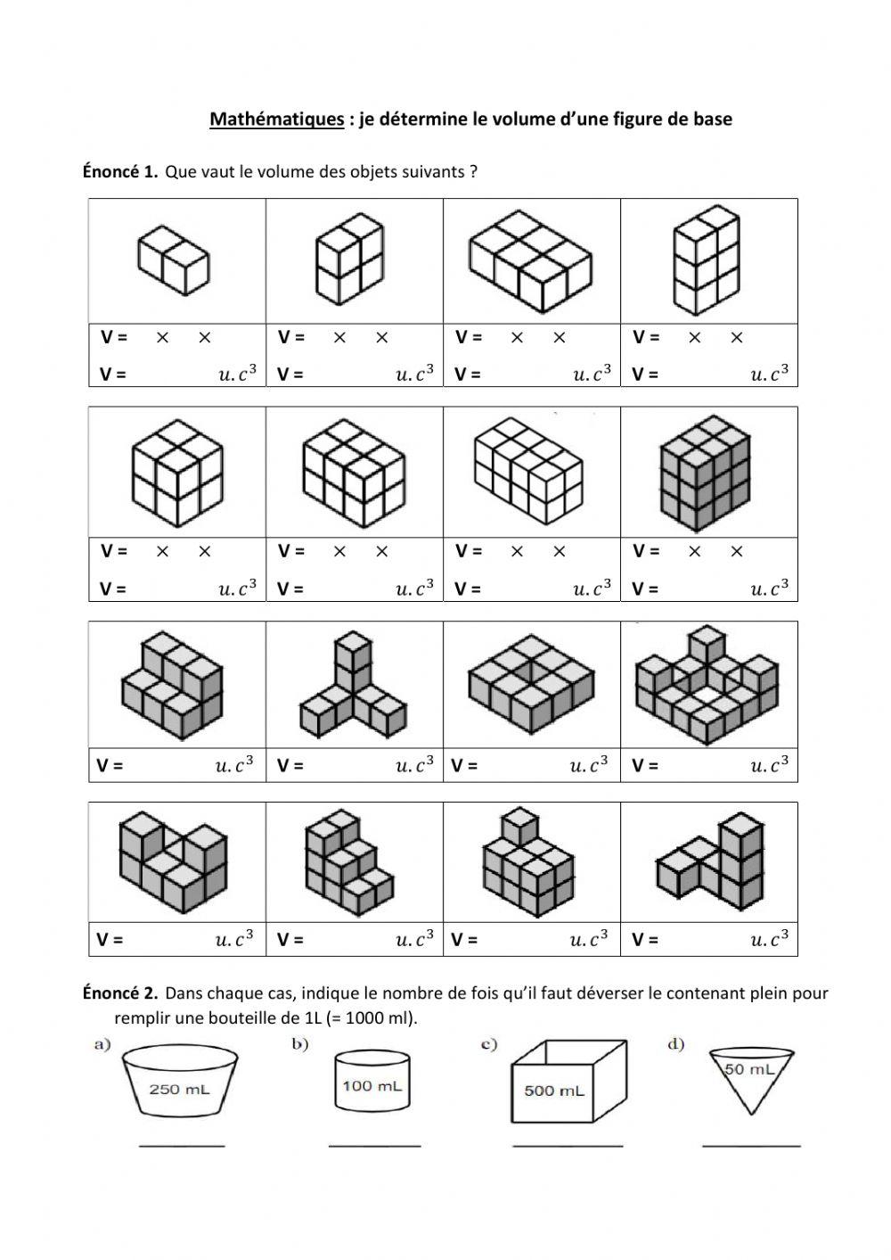 Le volume worksheet | Live Worksheets