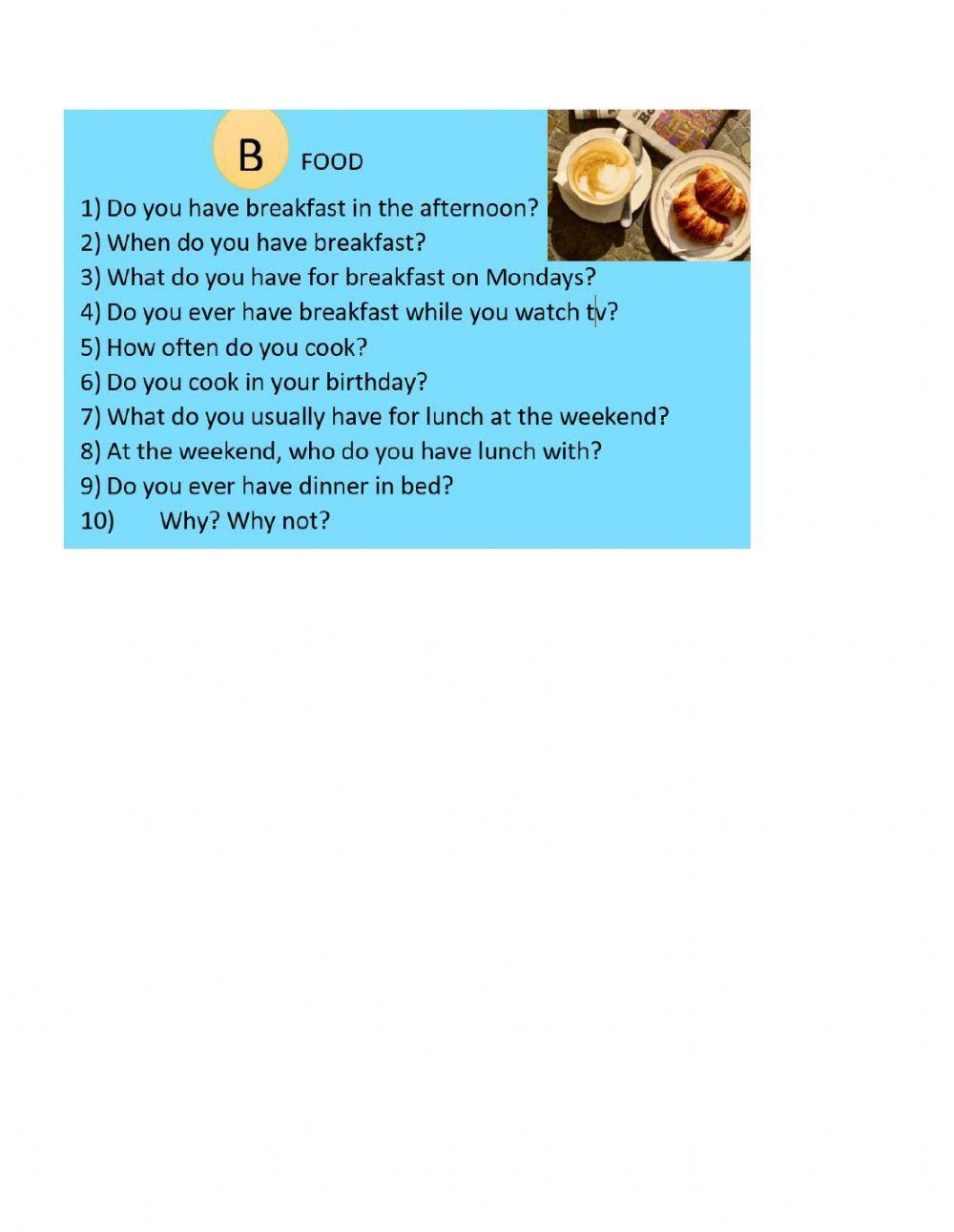 Personal Questions- Food worksheet | Live Worksheets