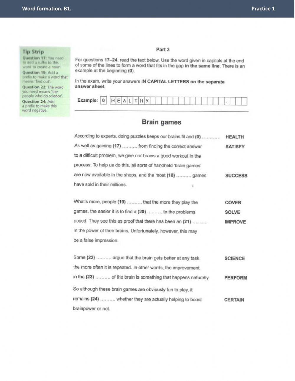 Word formation. B1. online exercise for | Live Worksheets