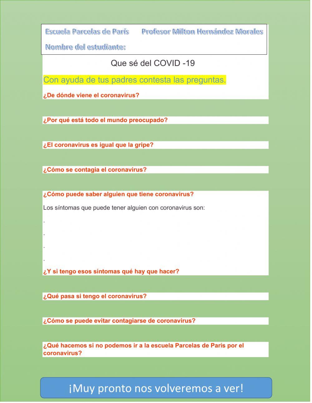 Que sabes del covid-19 worksheet | Live Worksheets