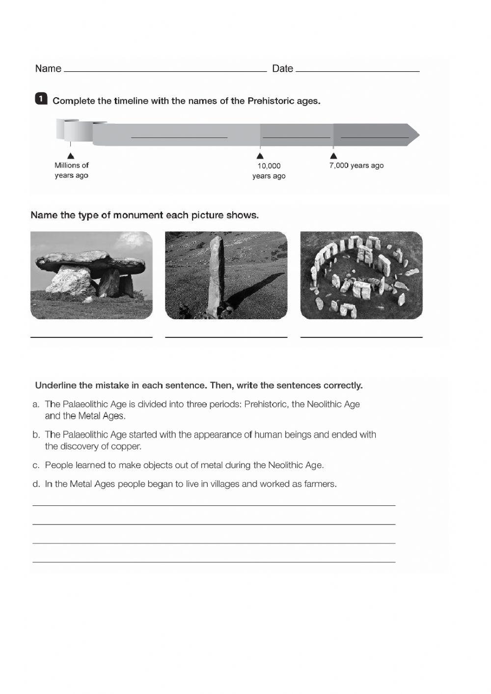 Social Test Unit 7 (4th) Prehistory online exercise for | Live Worksheets