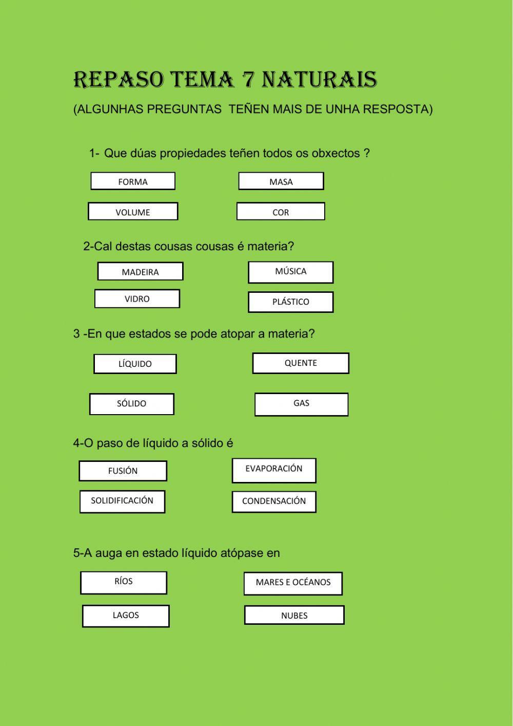 Repaso tema 7 naturais worksheet | Live Worksheets