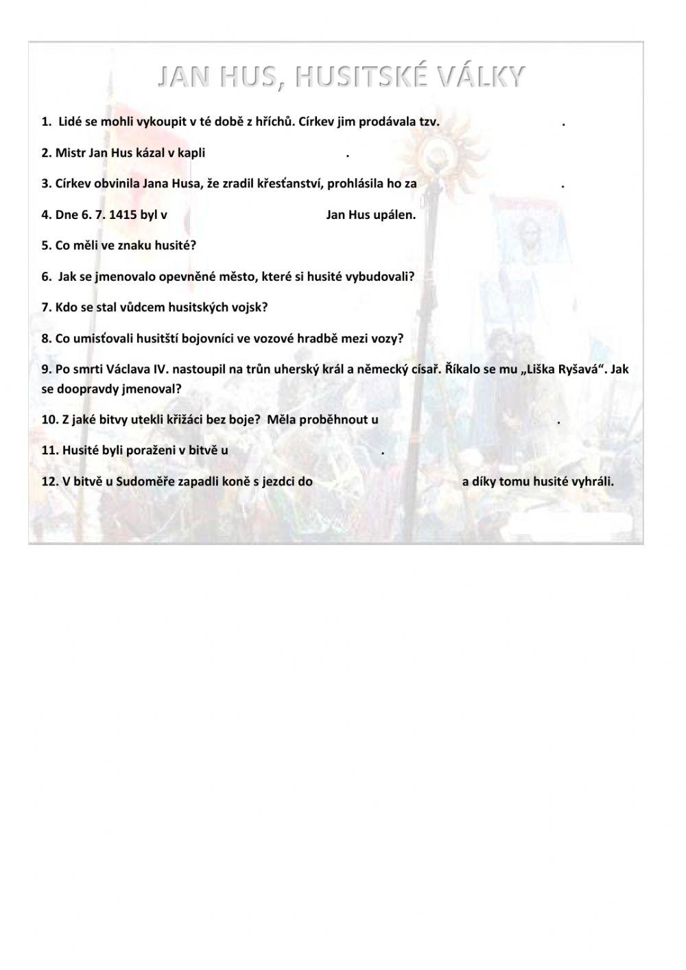 Husitství | Free Interactive Worksheets | 206019