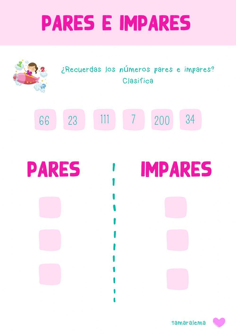 Hojas De Trabajo De Pares E Impares Para Segundo Grado