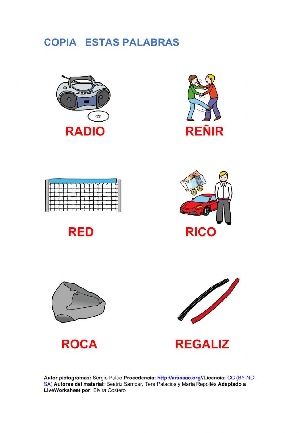 Copia estas palabras con r inicial 1933 | Elvira