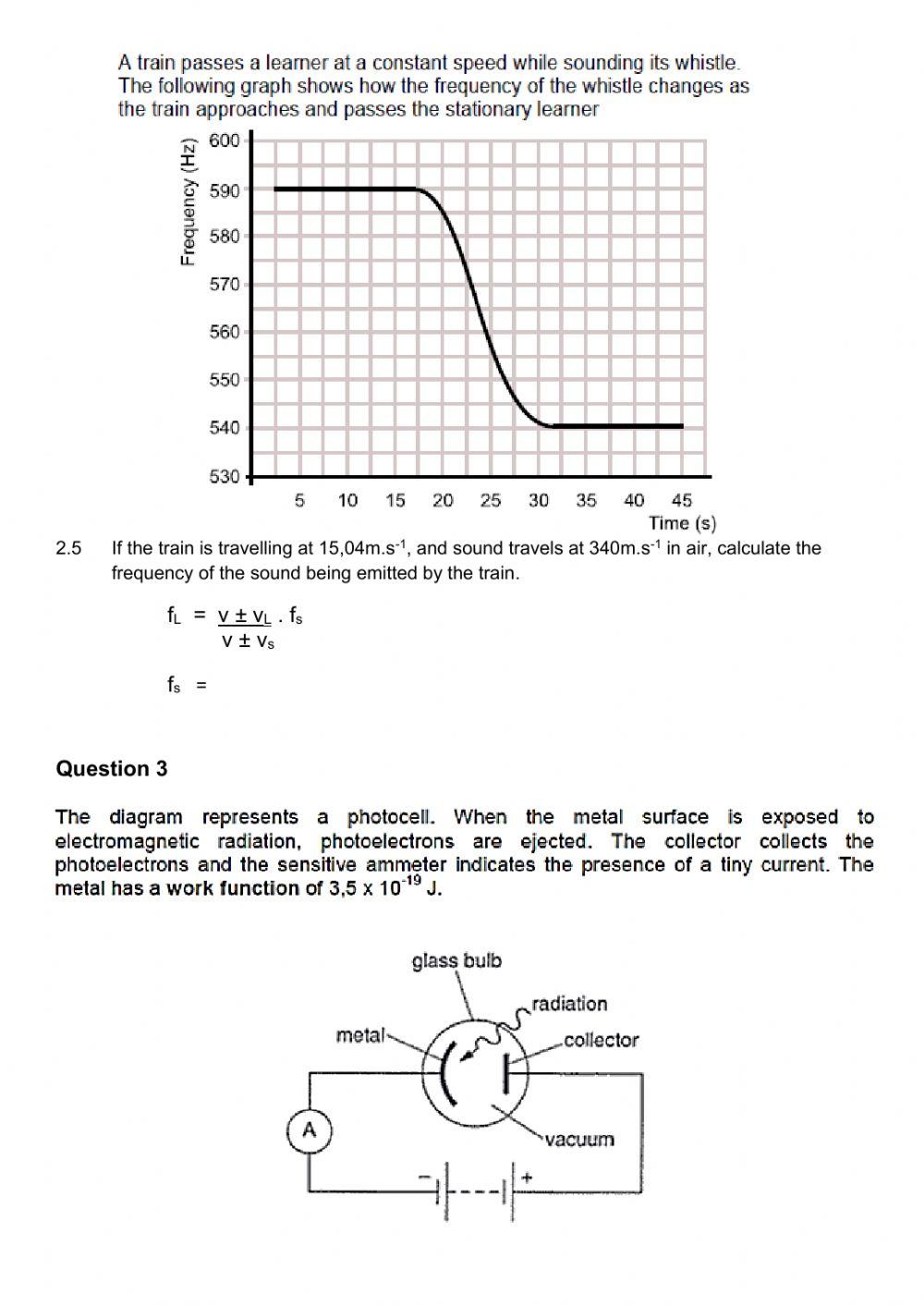 Doppler & Photoelectric test worksheet | Live Worksheets