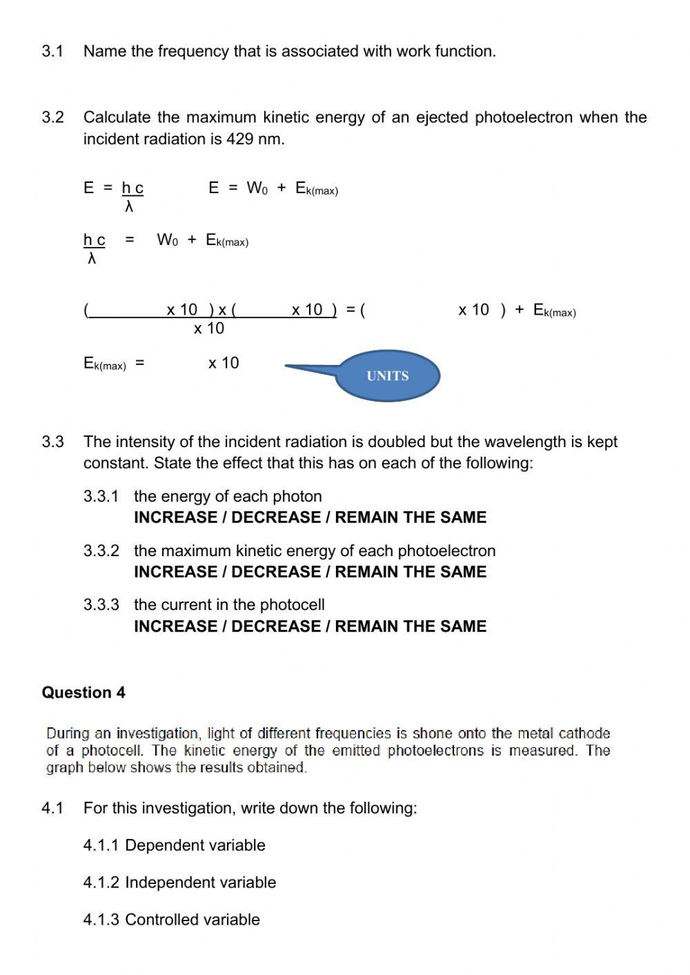 Doppler & Photoelectric test worksheet | Live Worksheets