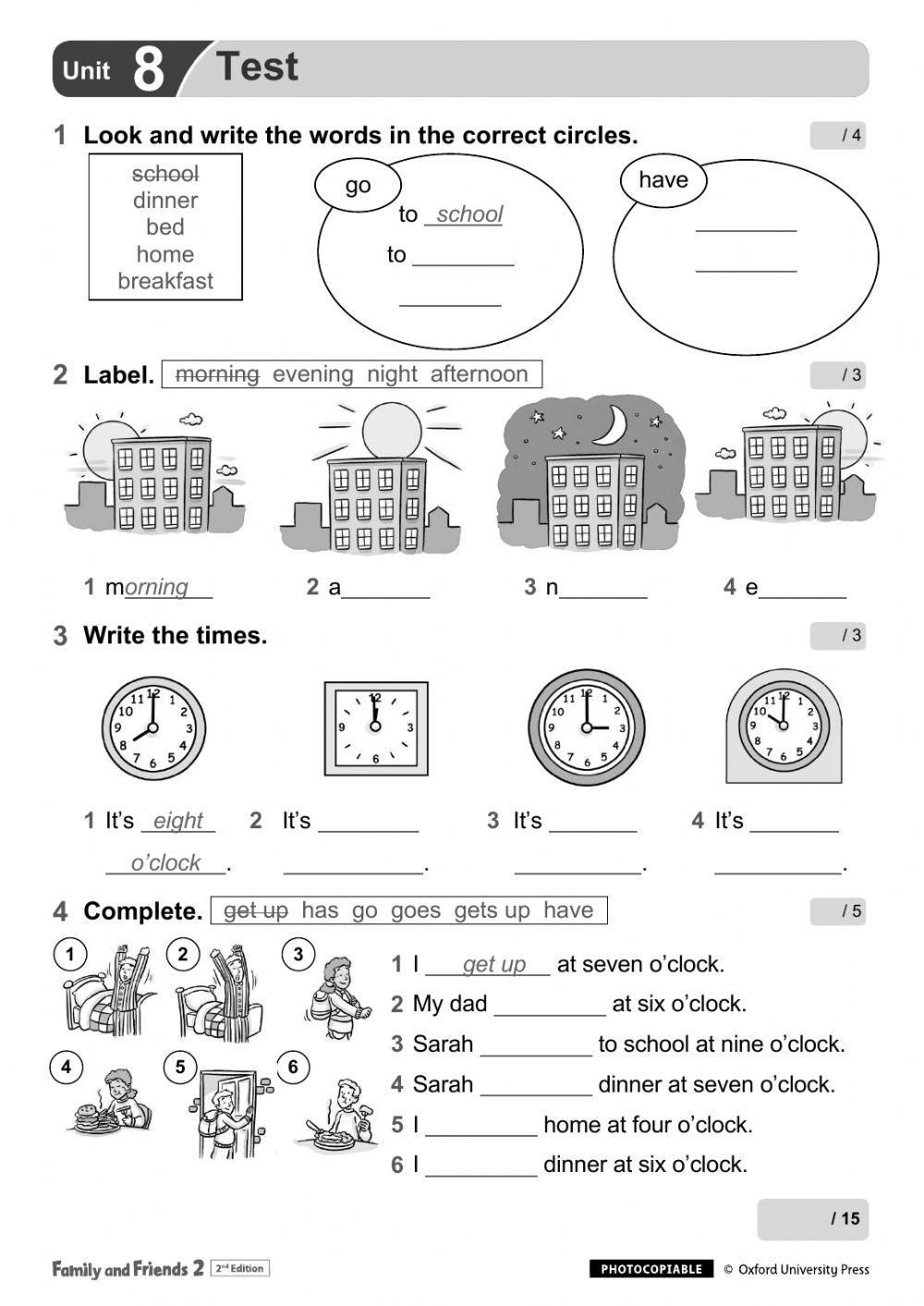 Family and Friends 2 Test Unit 8 online exercise for | Live Worksheets
