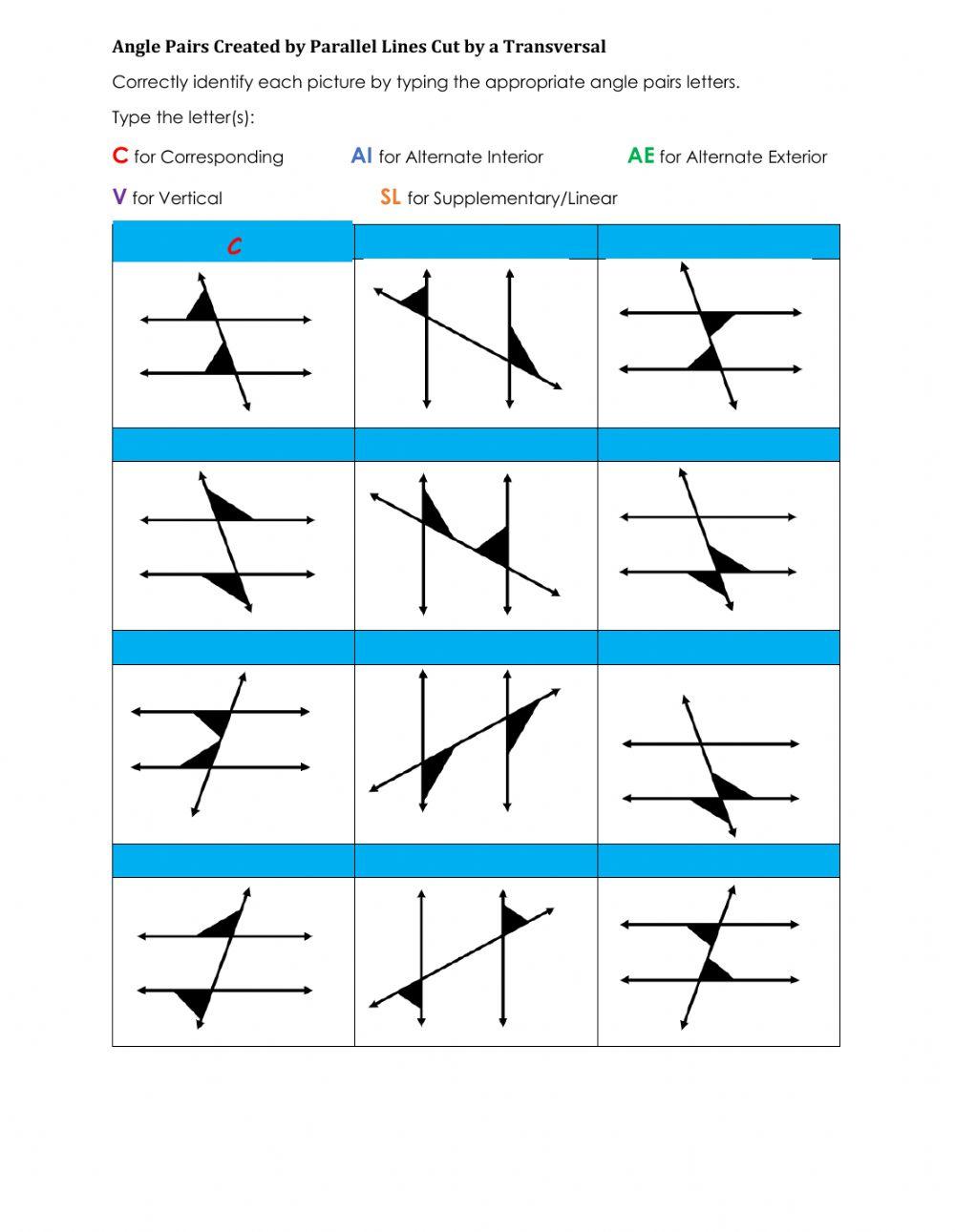 parallel lines angles worksheet