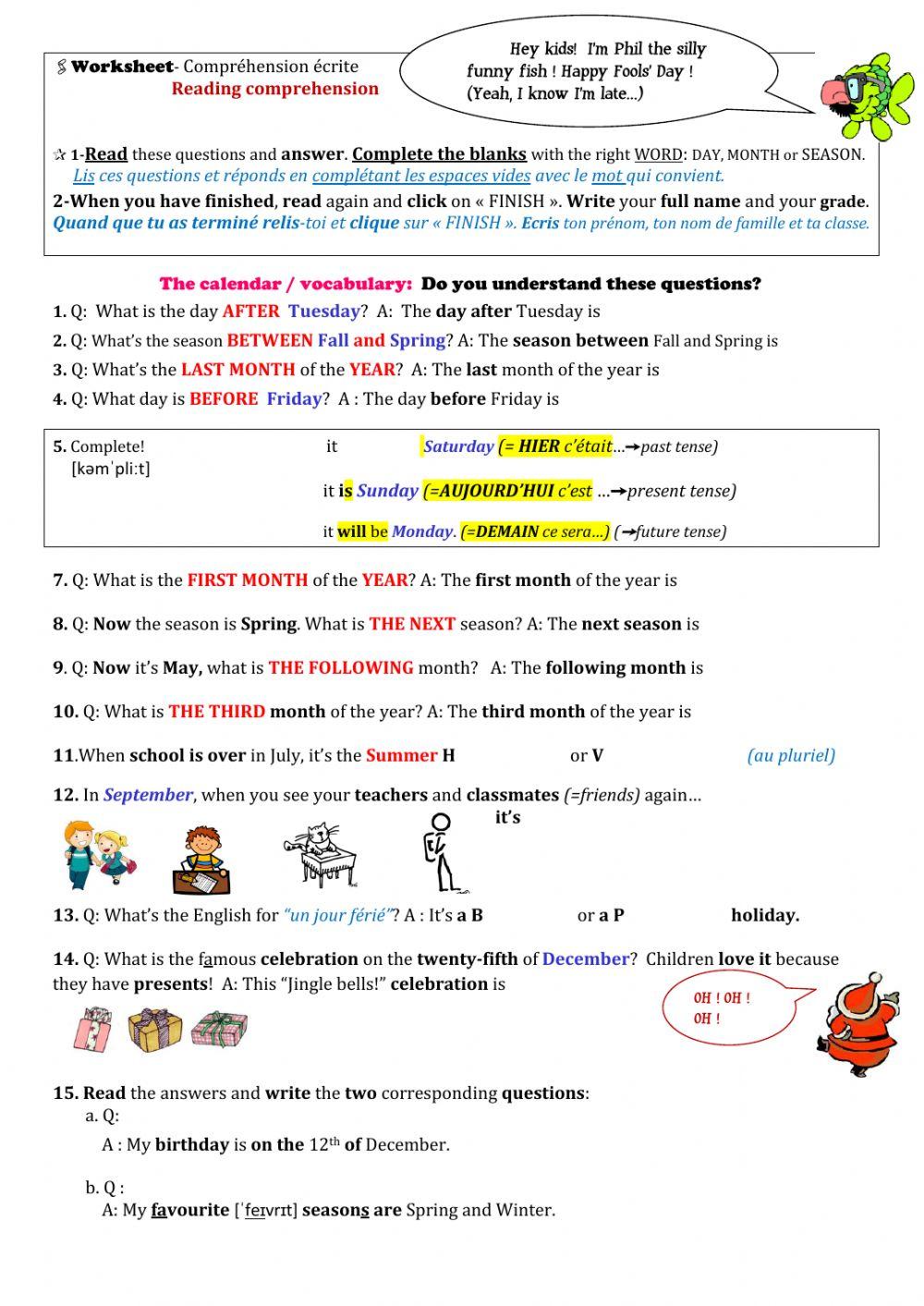 The calendar and time expressions worksheet | Live Worksheets