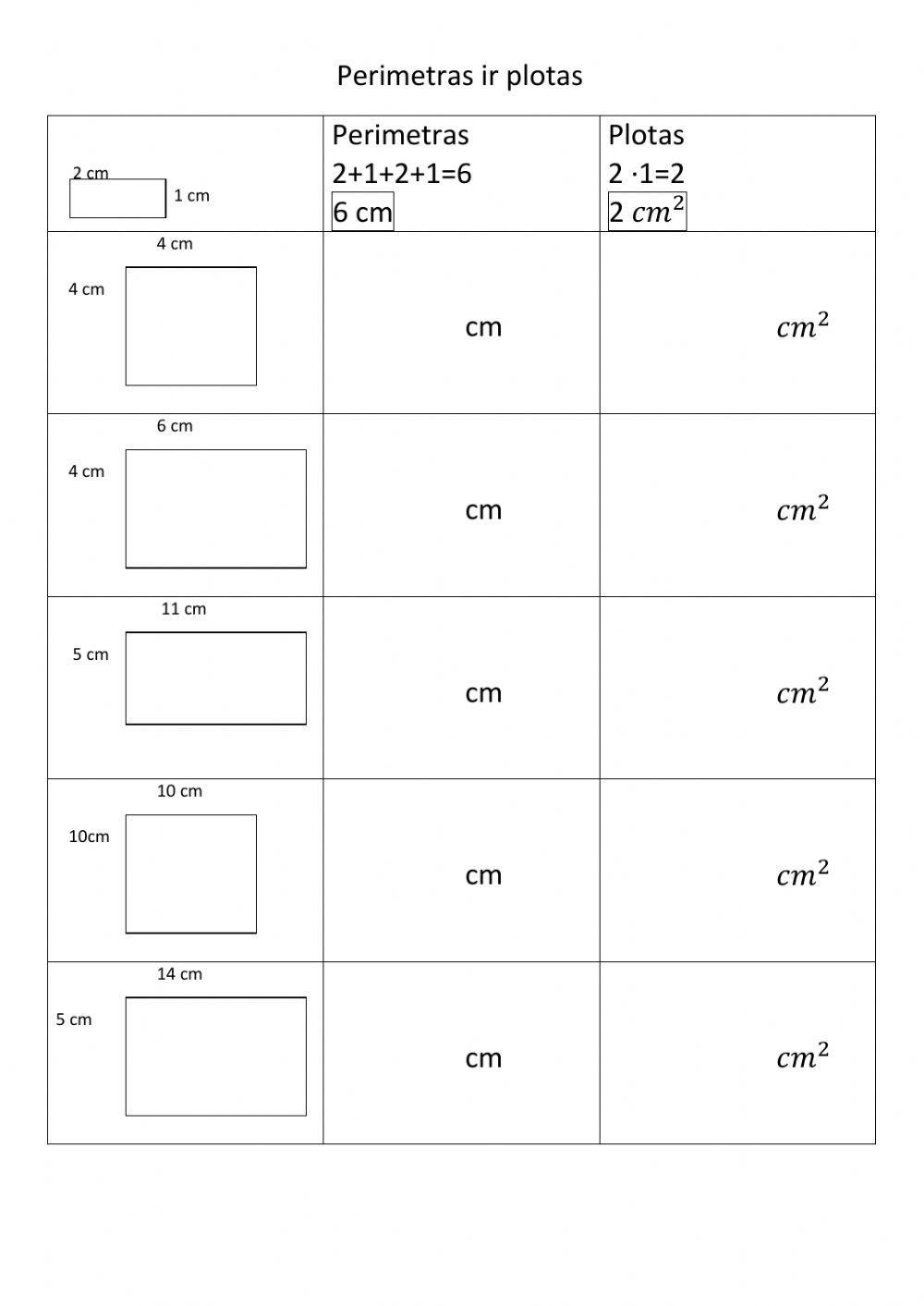 Perimetras ir plotas worksheet | Live Worksheets