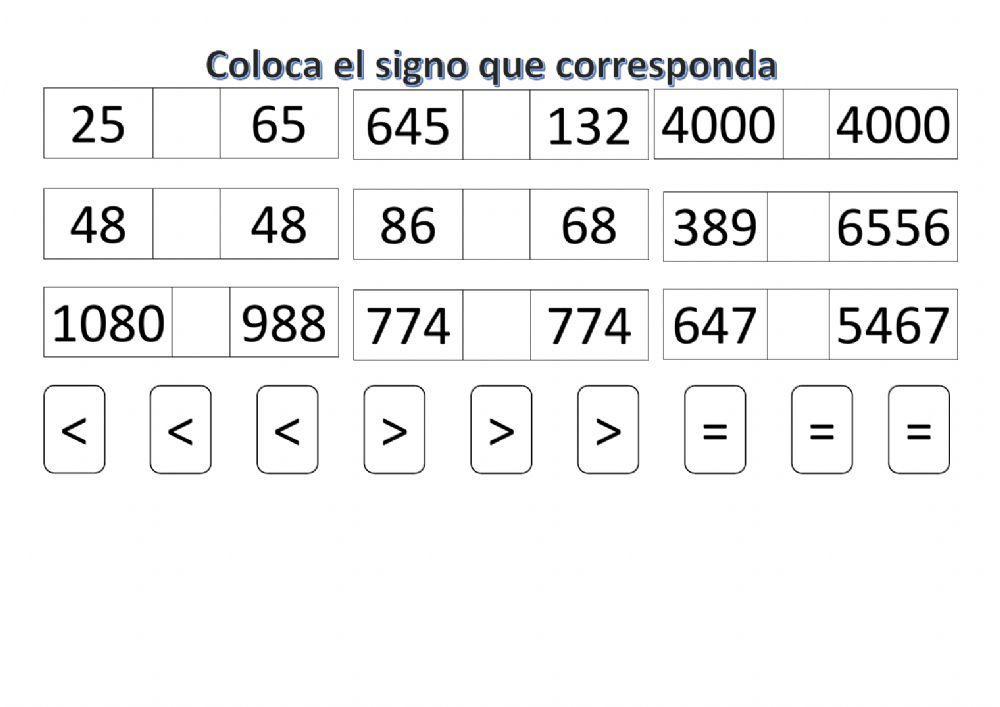 Coloca el signo… | Free Interactive Worksheets | 208632