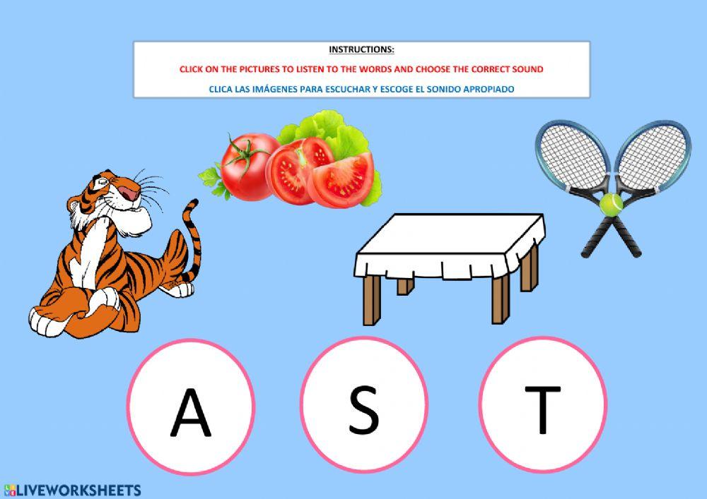 Phonics revision a, s, t worksheet | Live Worksheets