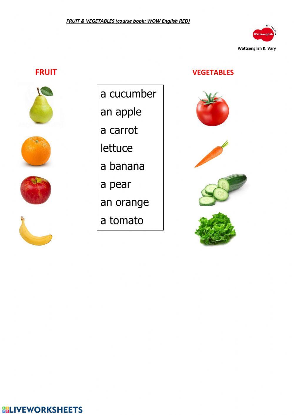 Fruit and vegetables online pdf exercise | Live Worksheets