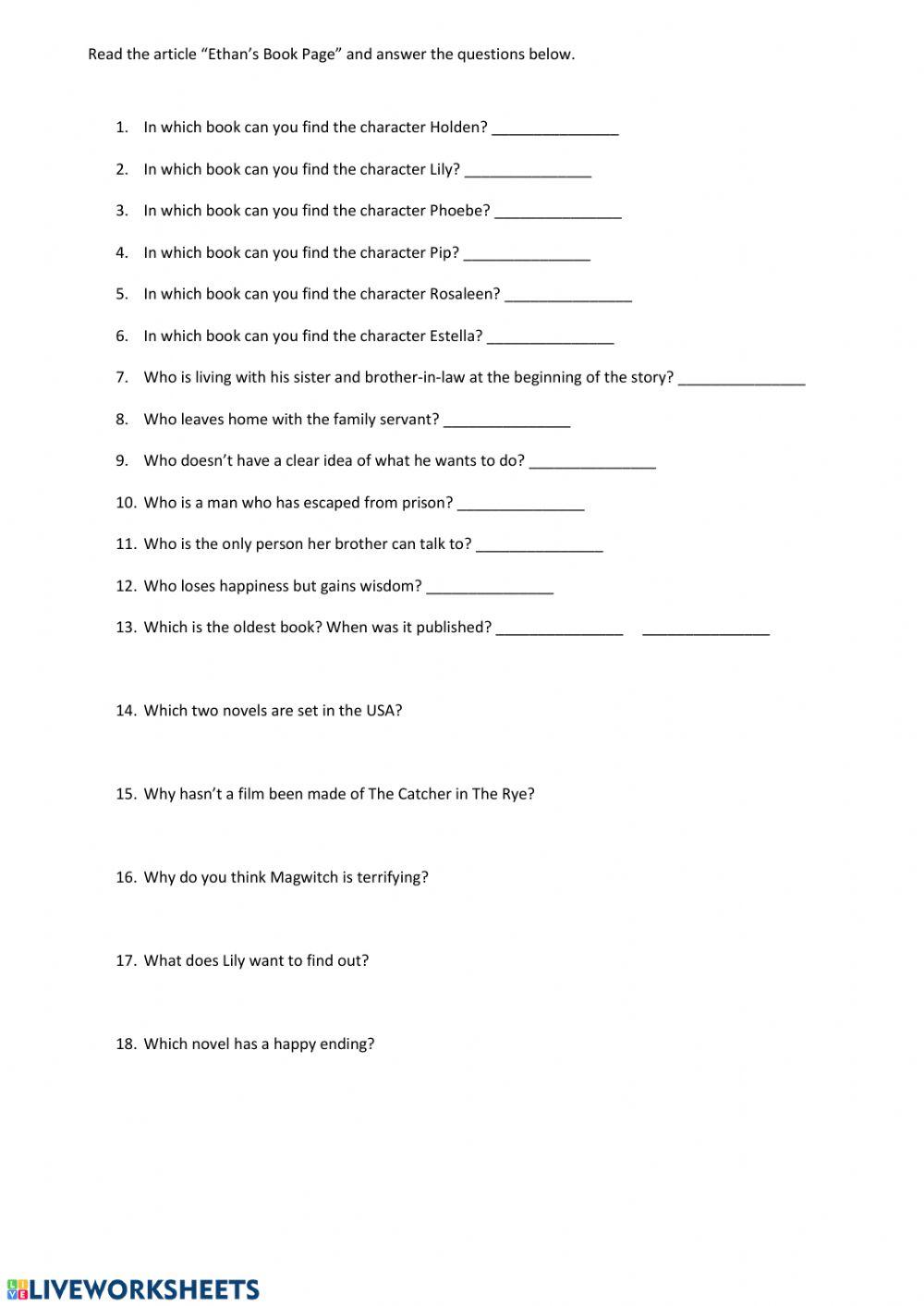 Reading online exercise for B1 | Live Worksheets