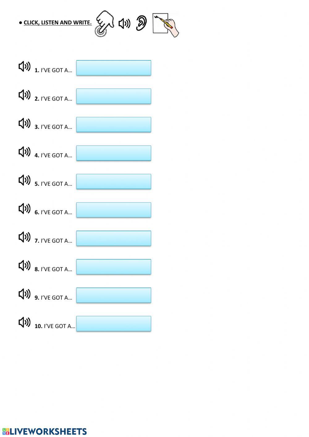 2nd Grade - Listen and write - I've got a... (school objects) worksheet | Live Worksheets