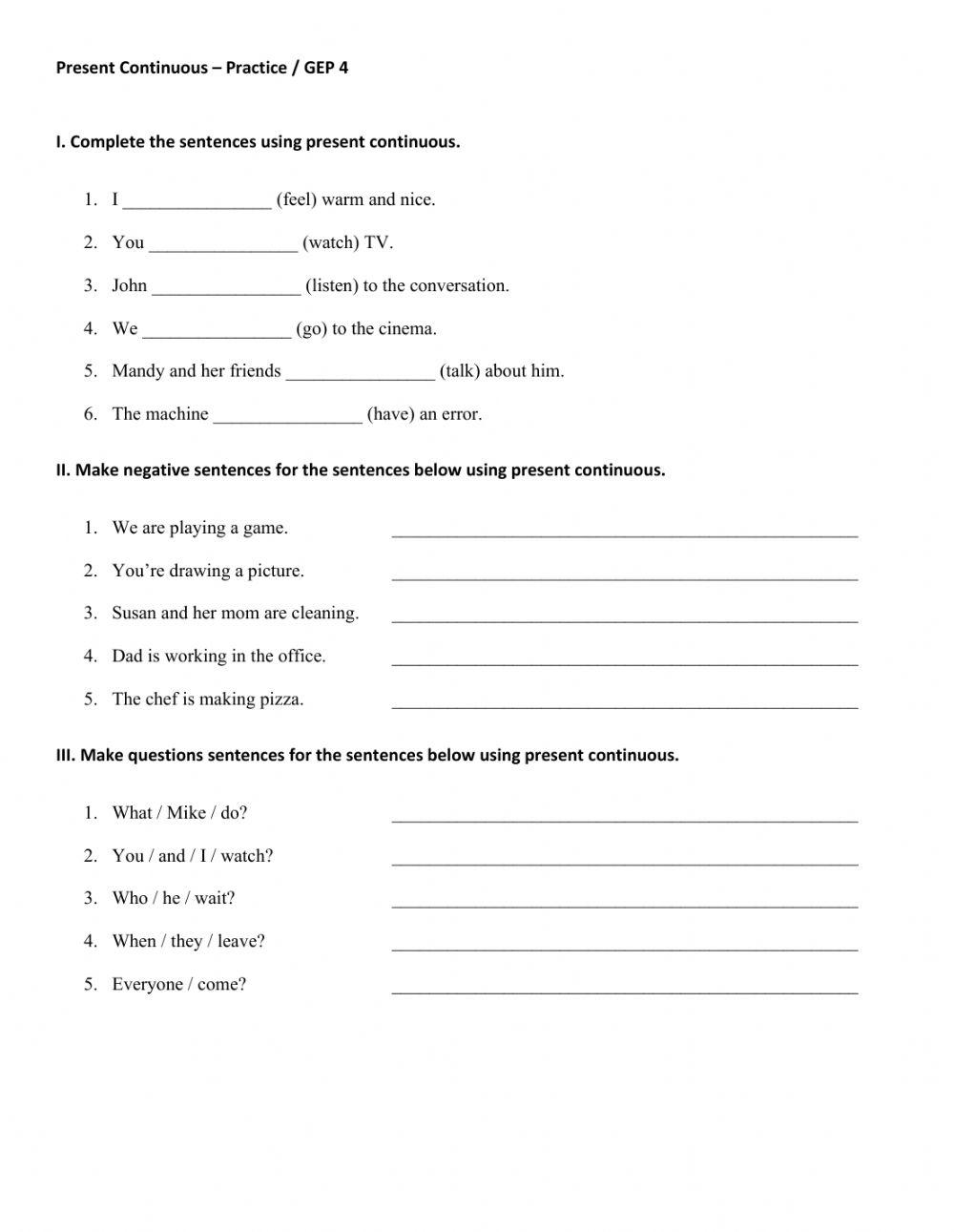 Present Continuous - Practice worksheet | Live Worksheets