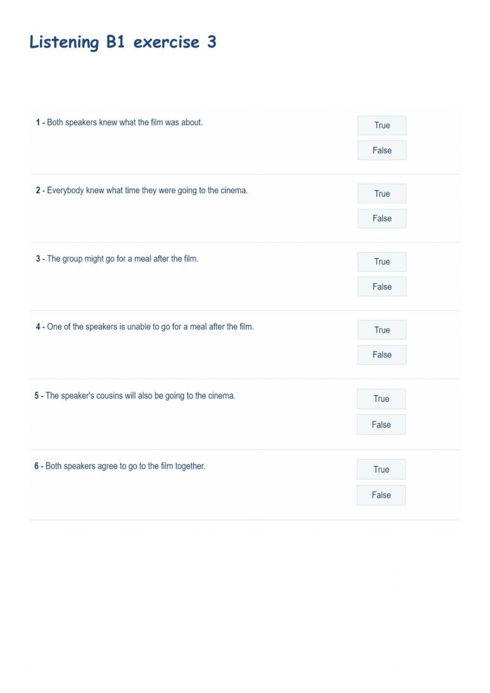 Listening B1 exercise 3 worksheet | Live Worksheets