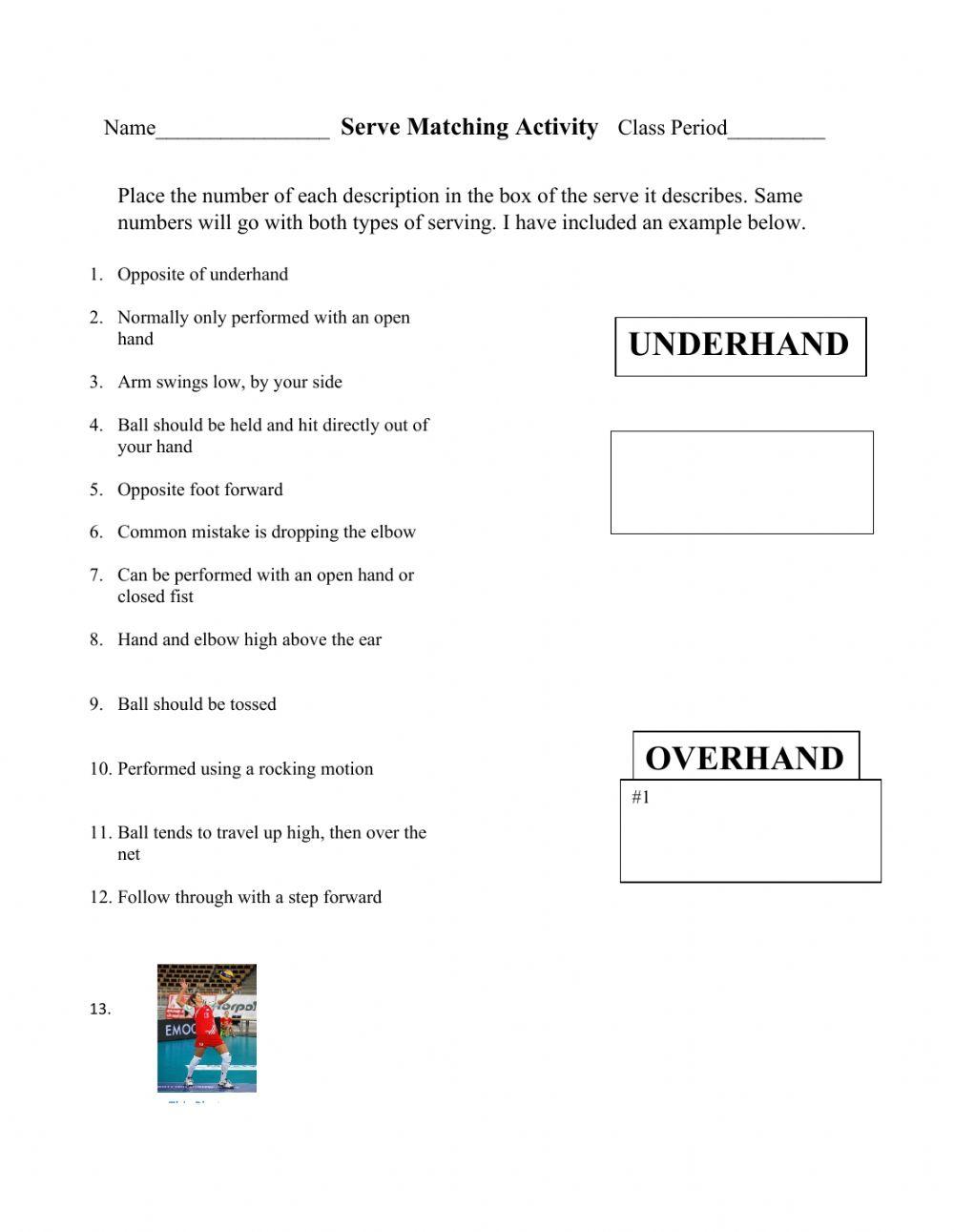 Volleyball Unit: Serve Matching Activity 5702538