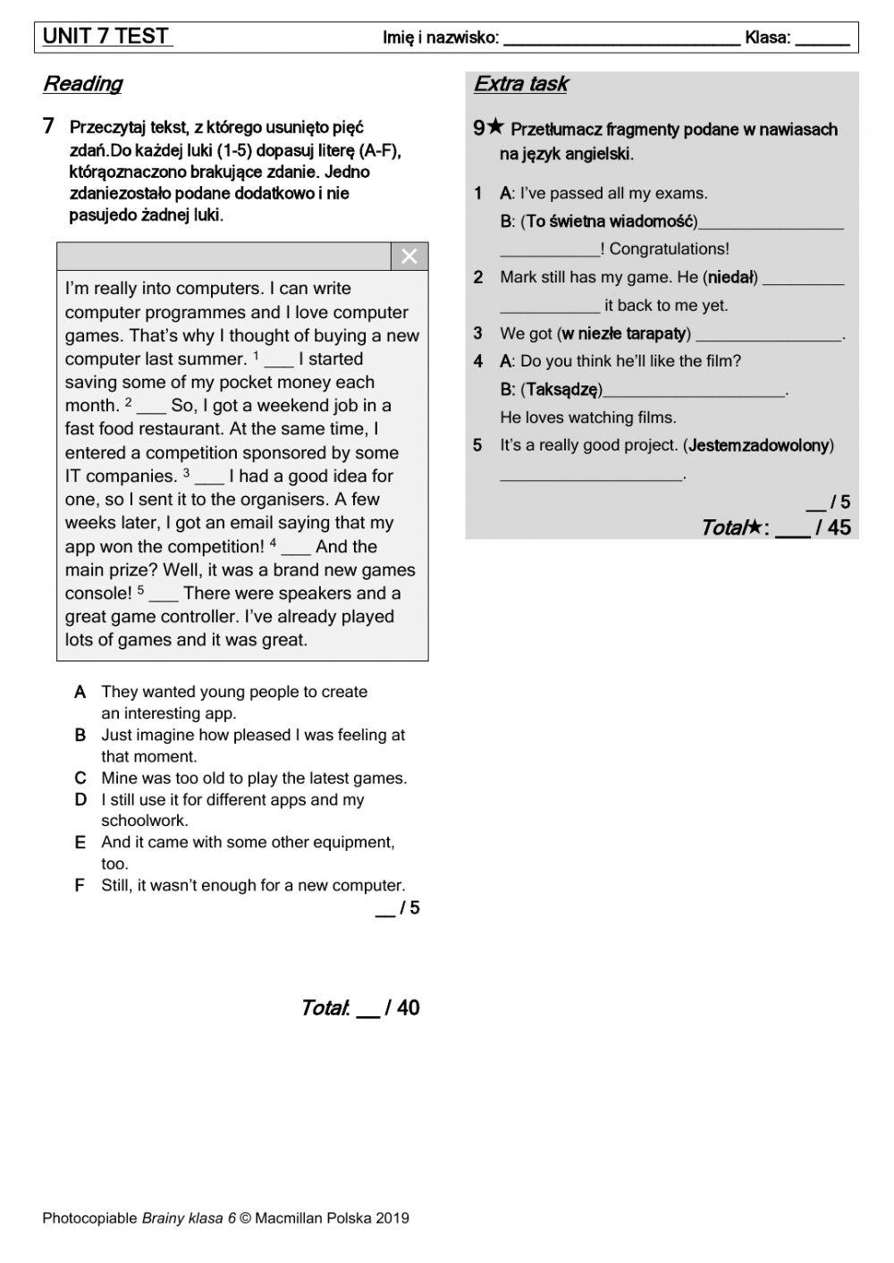 brainy 6 unit 7… | Free Interactive Worksheets | 5703812