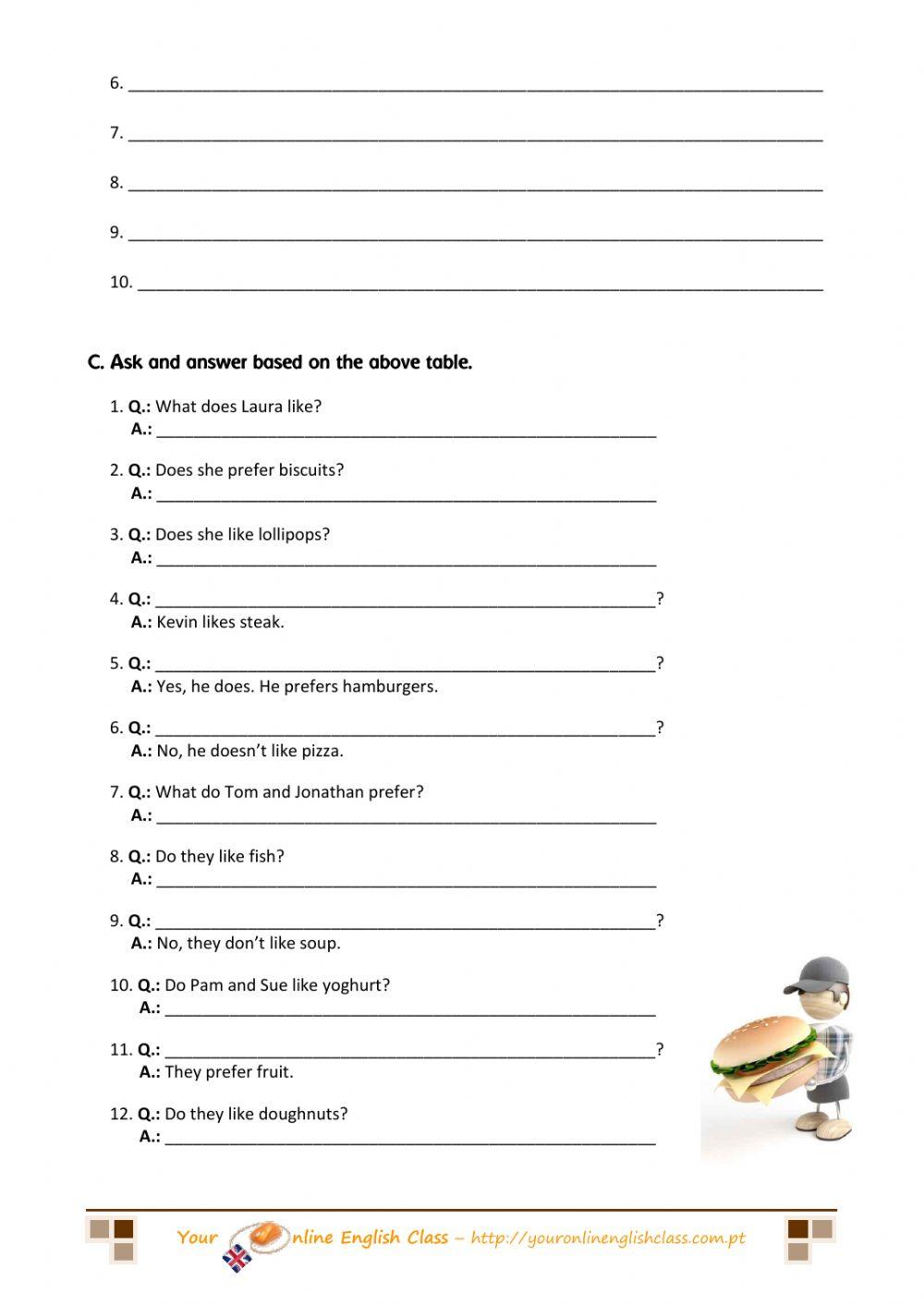 Likes and dislikes interactive worksheet for beginner | Live Worksheets