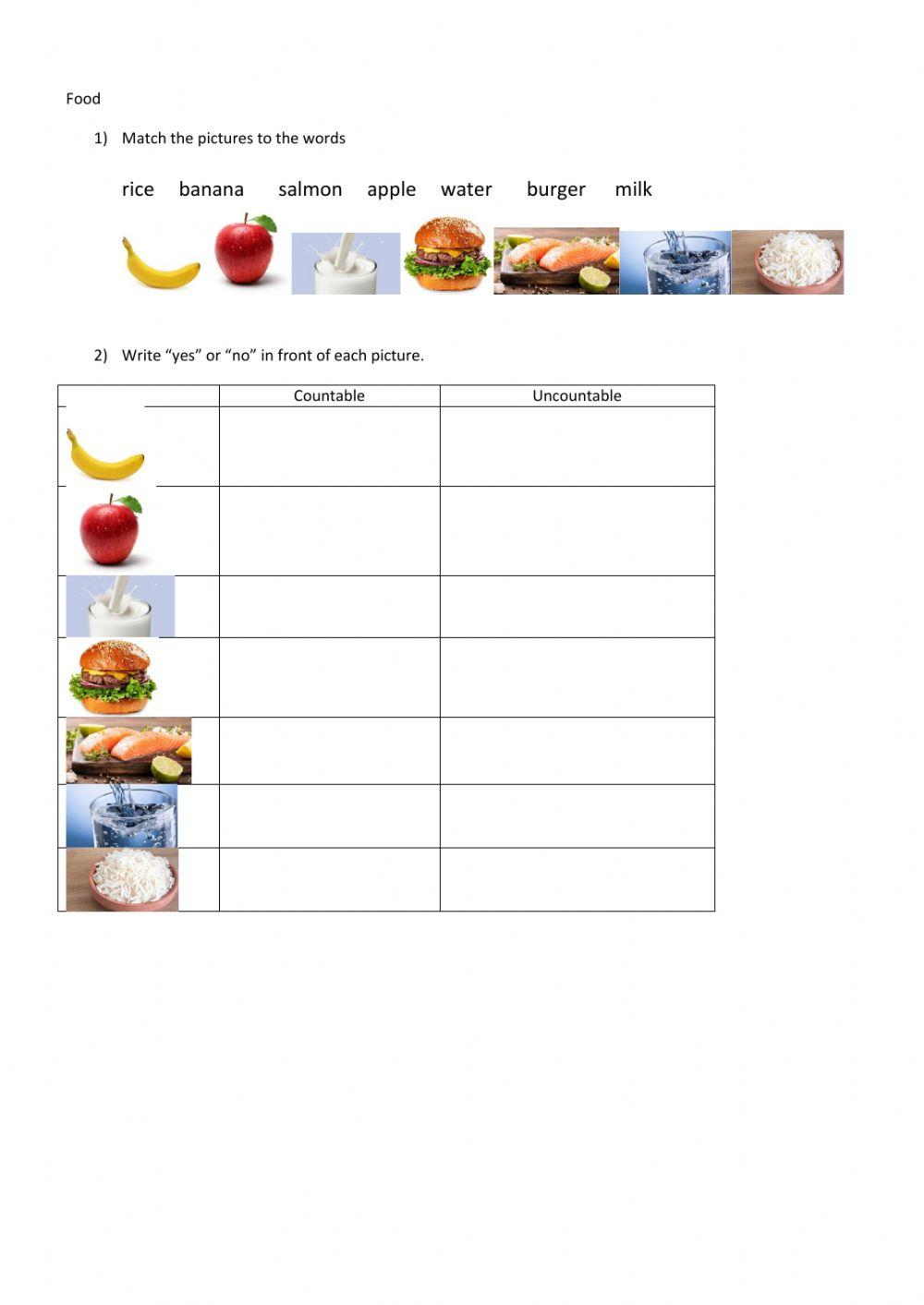 Food online exercise for Grade 5 | Live Worksheets