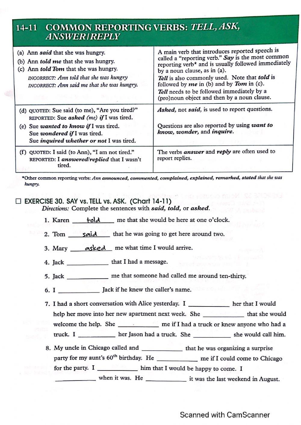 Reporting Verbs… | Free Interactive Worksheets | 5705478