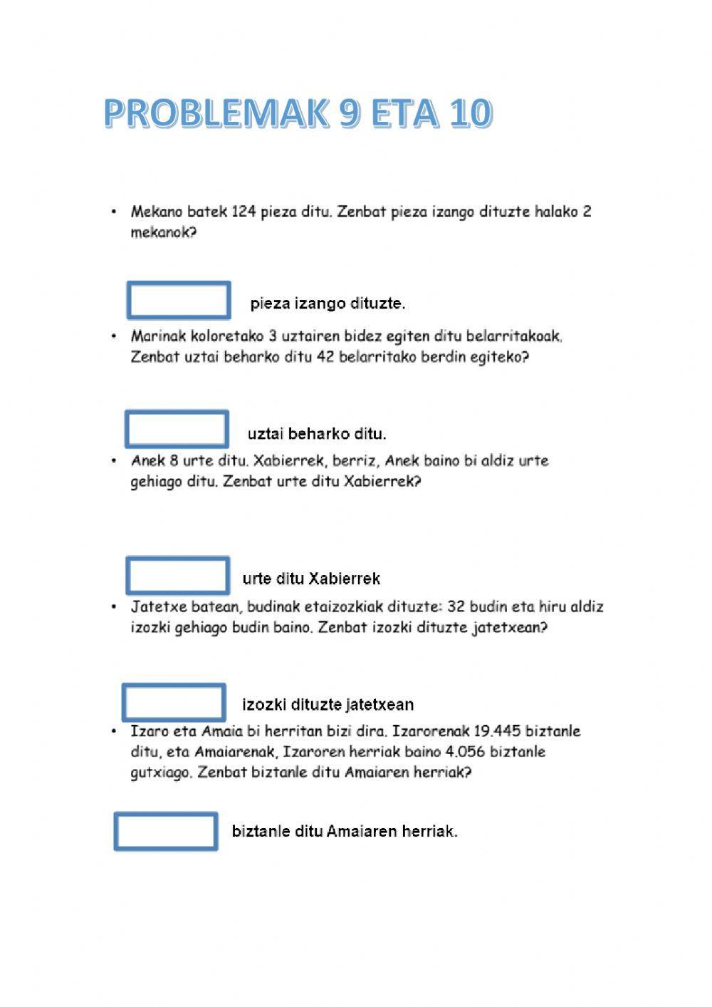 Problemak interactive worksheet for 3 | Live Worksheets