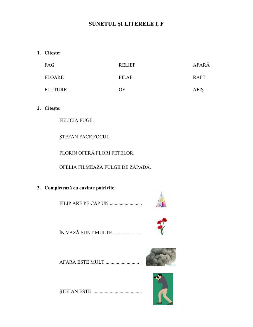Sunetul și literele f, F interactive worksheet | Live Worksheets