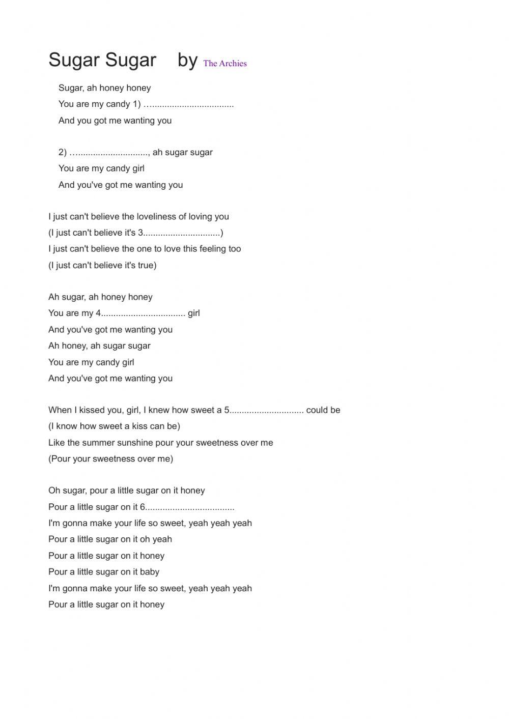 213911 | Song gap fill - 'Sugar Sugar' | napicja