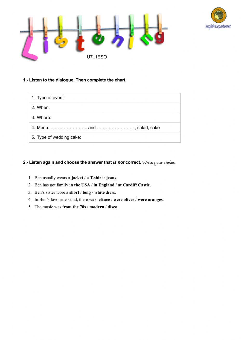 A wedding event | Free Interactive Worksheets | 213980