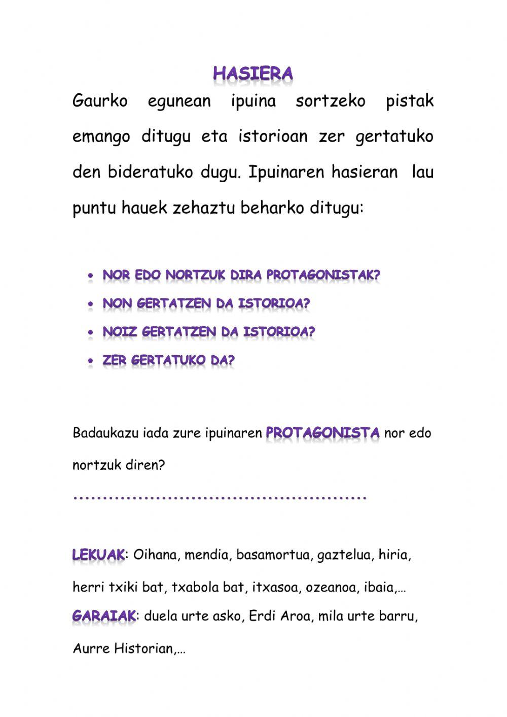 214021 | Ipuinaren hasiera | ITZIAROJ | LiveWorksheets