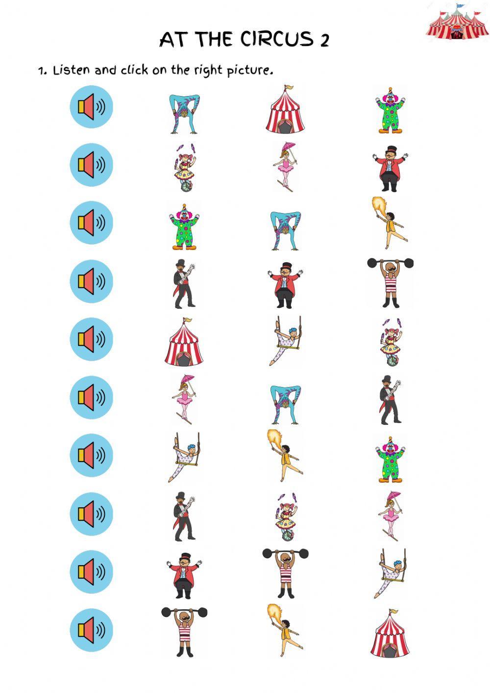 At the circus 2 | Free Interactive Worksheets | 214302