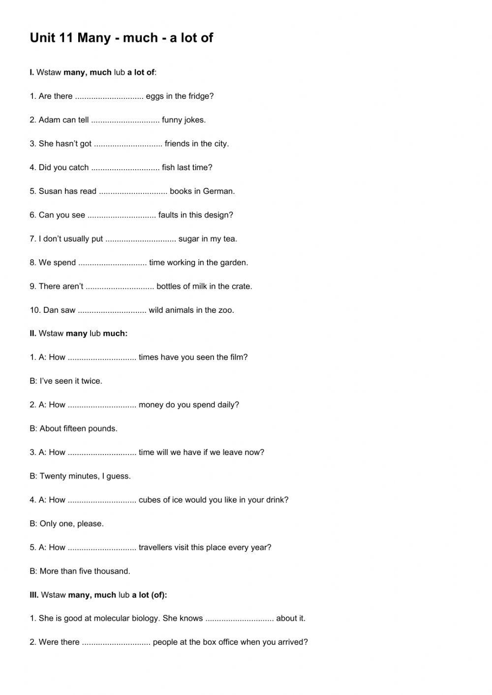 much, many, a lot of, few, little online exercise for | Live Worksheets