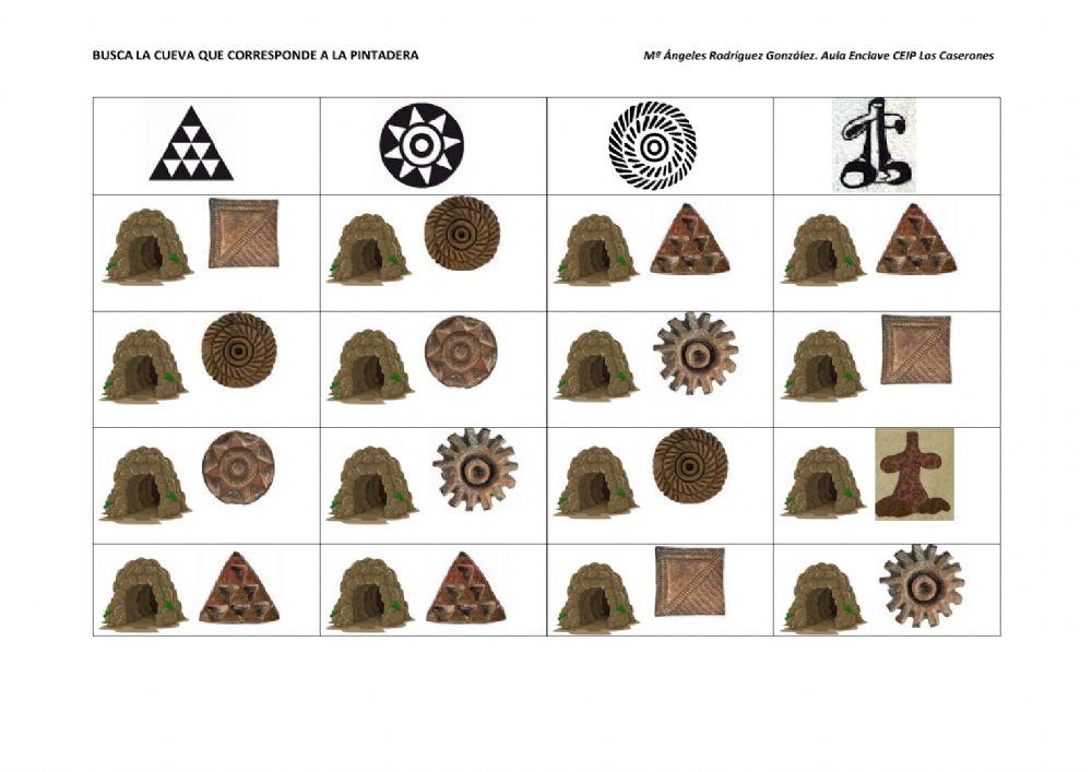 ATENCIÓN: pica sobre la cueva que corresponde a la pintadera worksheet ...