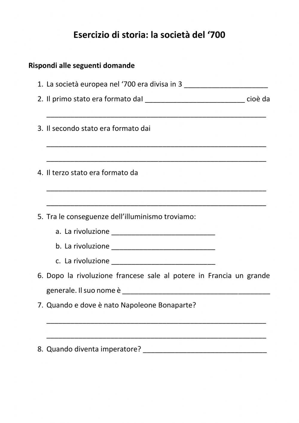 Il settecento | Free Interactive Worksheets | 215758