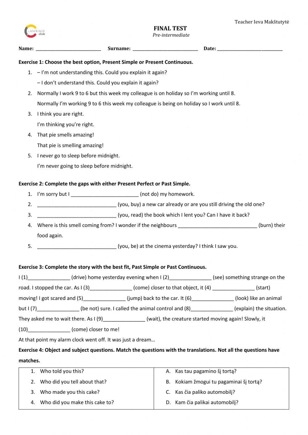 OG Test worksheet | Live Worksheets