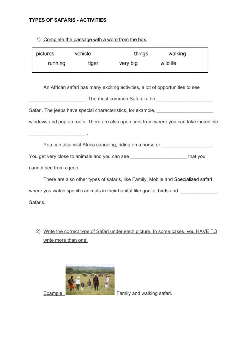 Types of Safaris worksheet | Live Worksheets