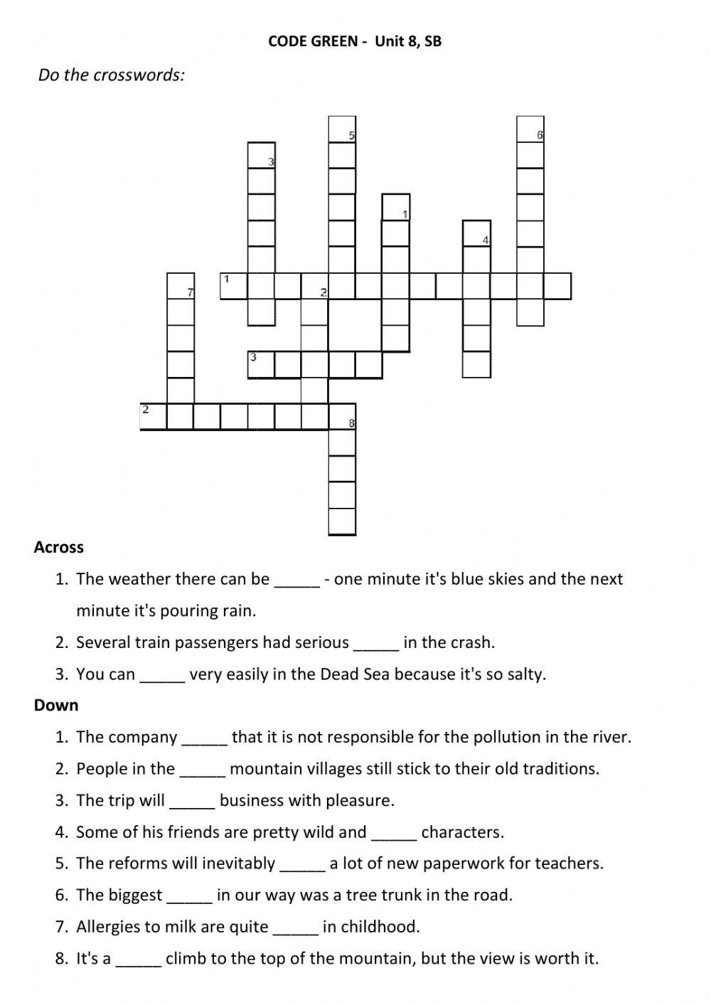 VOCAB crosswords interactive worksheet | Live Worksheets