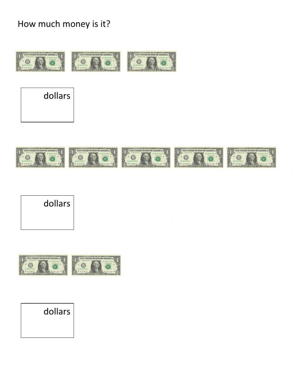 Counting dollars | Free Interactive Worksheets | 216893