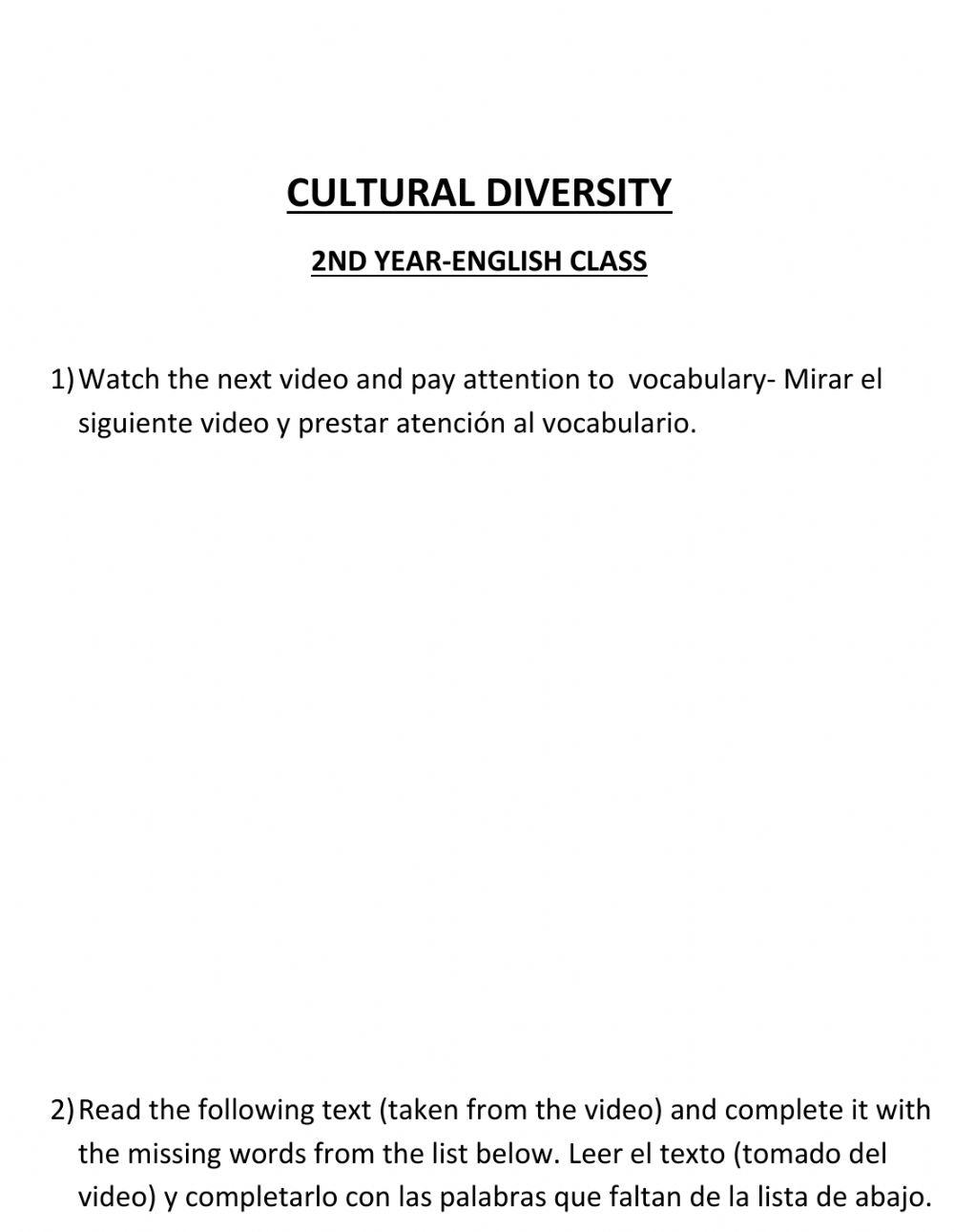 Cultural diversity 2nd year 1st activity 2219