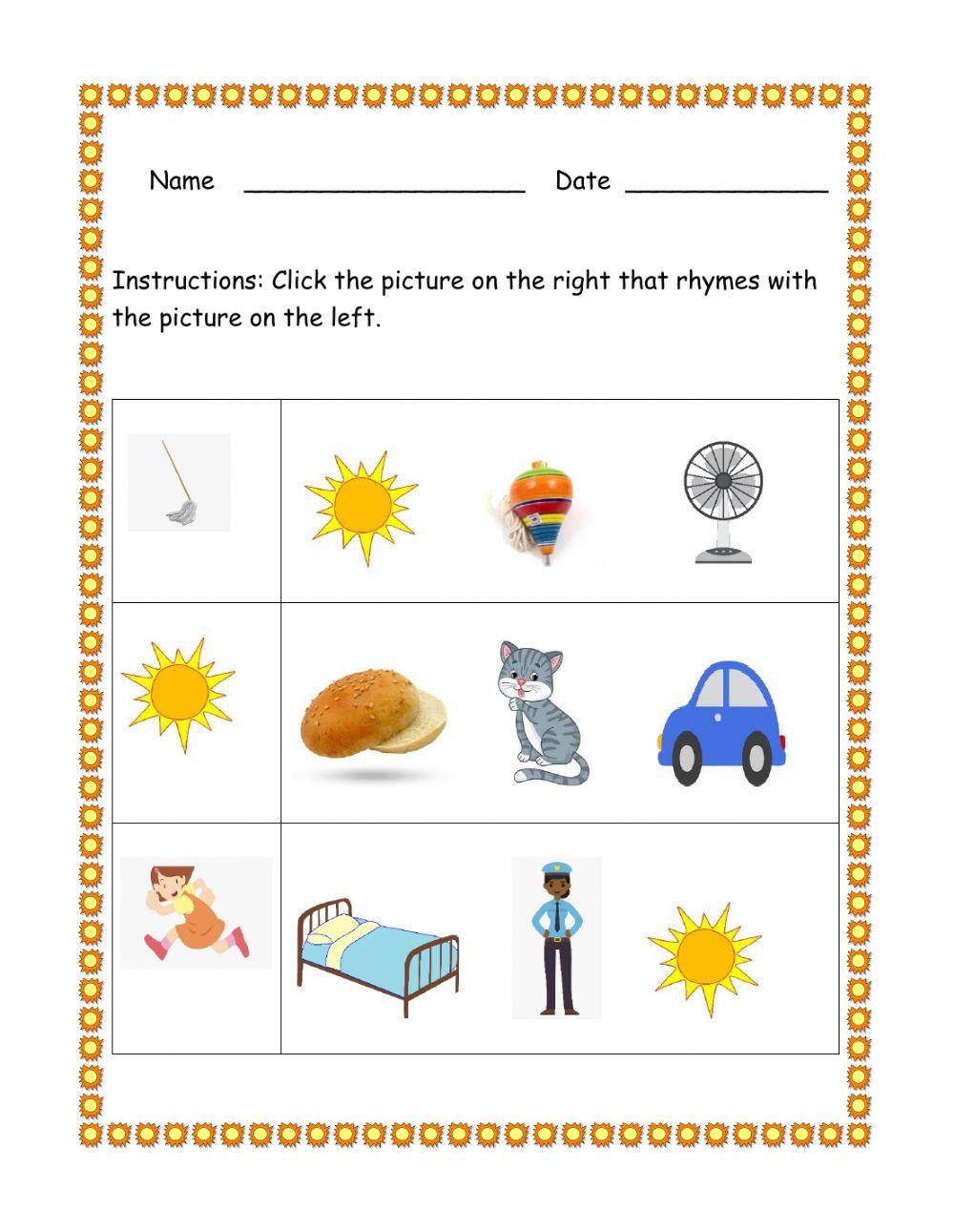 Rhyming Word interactive worksheet | Live Worksheets
