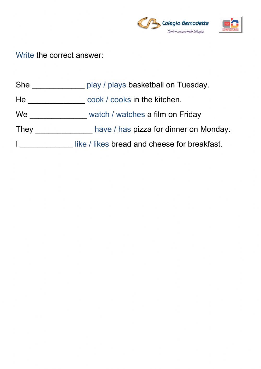 Present simple online exercise for grade 2 | Live Worksheets