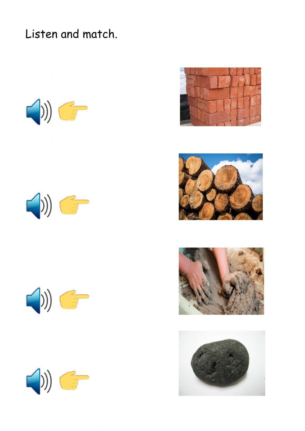 Materials. Listen and match. worksheet | Live Worksheets