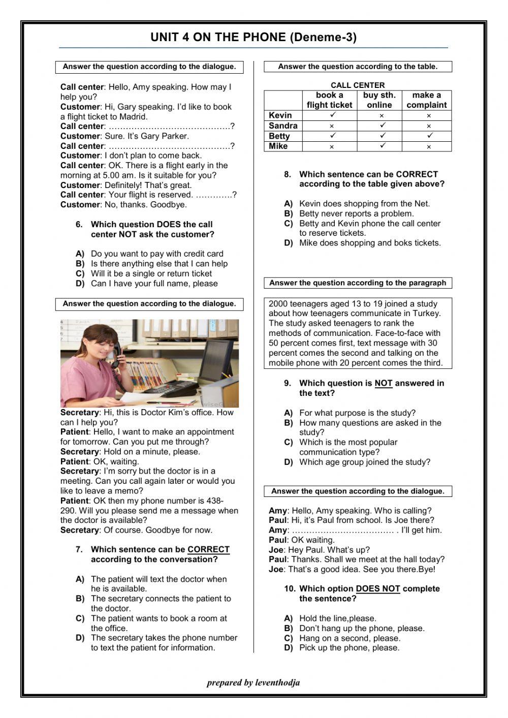 On the phone online worksheet | Live Worksheets