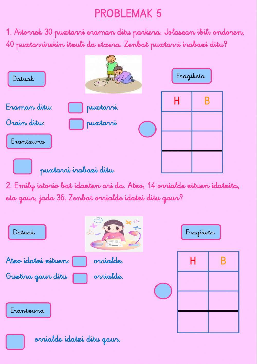 Problemak 5 | Marijo Mendizabal | Live Worksheets
