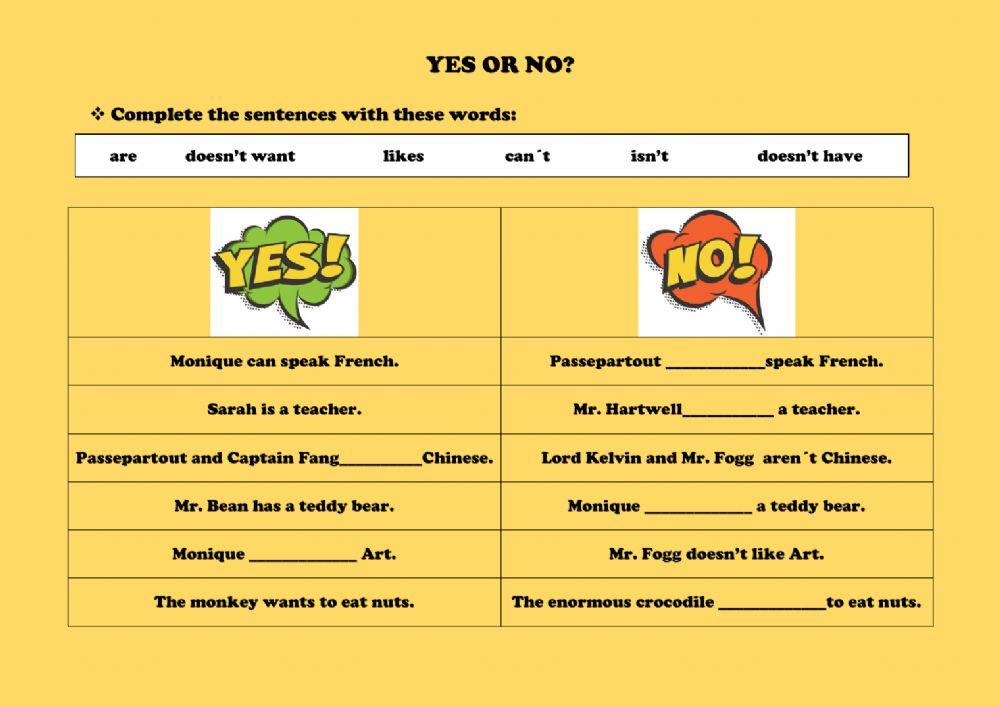 Yes or No? worksheet | Live Worksheets