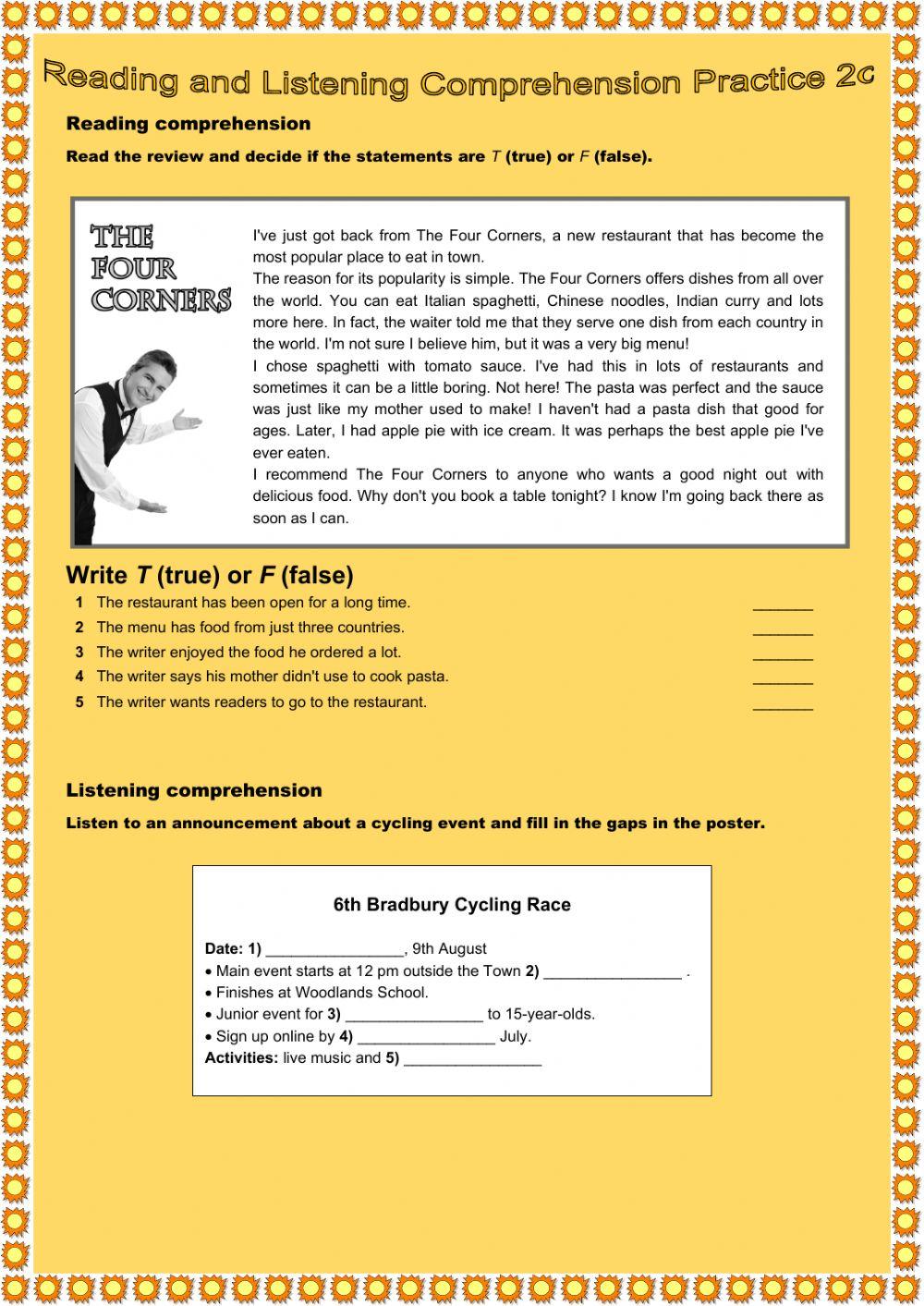 Reading And Listening Comprehension Practice 2c Worksheet | Live Worksheets