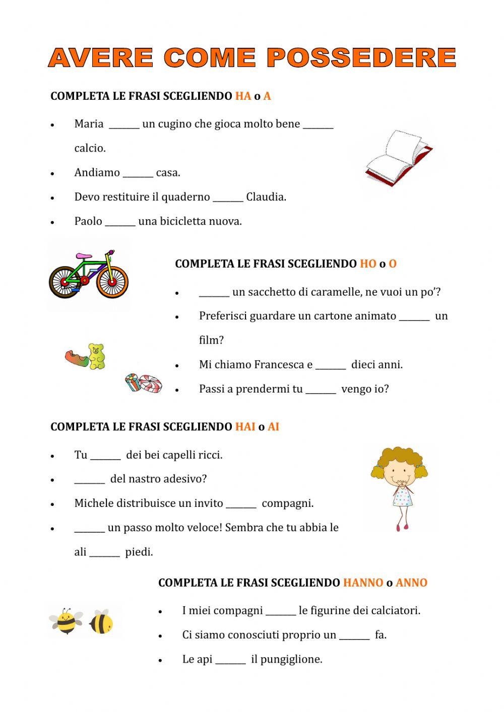 Avere come possedere interactive worksheet | Live Worksheets