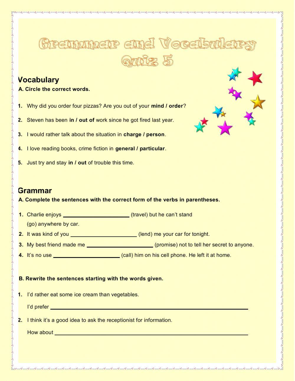 Grammar Quiz 5 Version 1 online exercise for | Live Worksheets